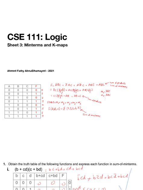 Tutorial4 Minterms And K Map Pdf