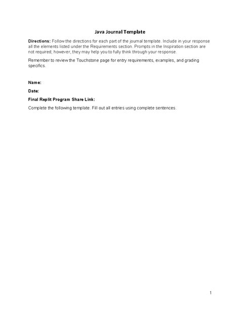 Touchstone JAVA Journal Template Java Journal Template Directions