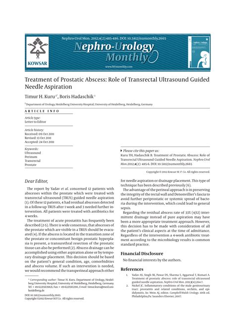 Pdf Treatment Of Prostatic Abscess Role Of Transrectal Ultrasound Guided Needle Aspiration