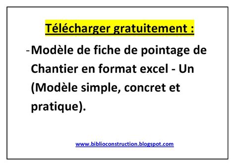 Modèle de feuille de pointage chantier Excel Livres et Documents