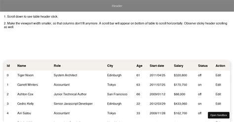Vh Sticky Table Header Examples CodeSandbox