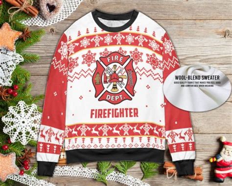 Firefighter Christmas Holiday T Ugly Wool Knitted Xmas Matching