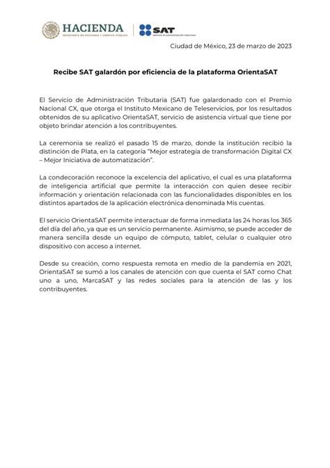 Satmx On Twitter El Sat Fue Galardonado Con El Premio Nacional Cx Por