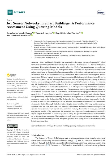 Pdf Iot Sensor Networks In Smart Buildings A Performance Assessment Using Queuing Models