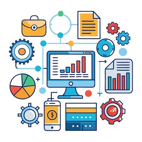 Business Analytics Workflow With Connected Data Reports And Charts Premium Ai Generated Vector