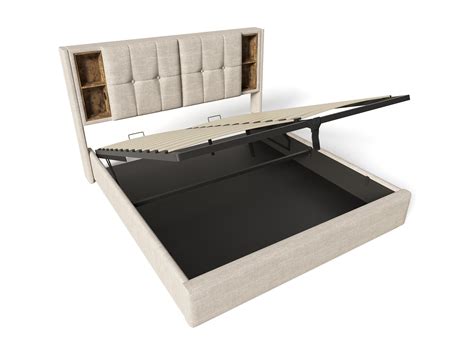 Gestoffeerd Opbergbed 160x200 Cm Met Draadloos Opladen En Opbergkop Linnen Stof Beige
