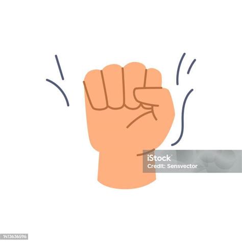 꽉 조여진 주먹 일어서고 반란과 저항의 고립 된 제스처 상징 싸움과 공격적인 권력 시위 플랫 만화 플랫 스타일의 벡터
