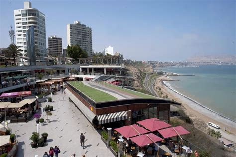 Lima Peru Panoramic View Of Larcomar Shopping Center And The