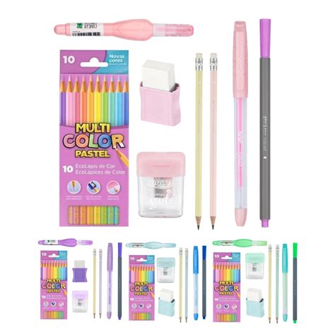 Kit Papelaria Material Escolar Tons Pastel Shopee Brasil