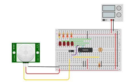 Circuit Design Contador Binario Sensor Tinkercad