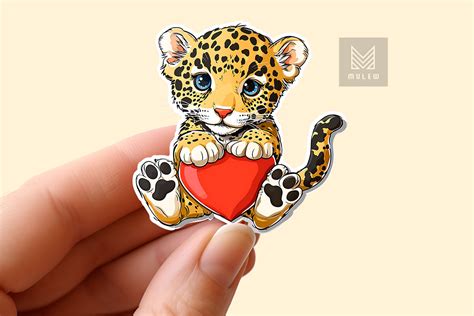 Cute Jaguar Hugging Heart Sticker Graphic By Mulew · Creative Fabrica