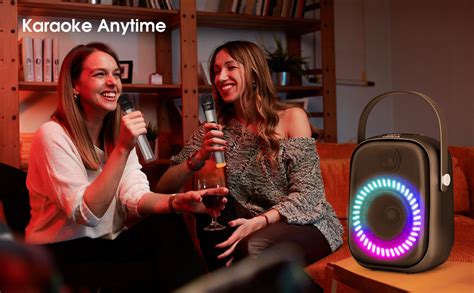 W Portable Karaoke Machine Wireless Mics Bluetooth Led Lights Fm Radio Ipx Splash