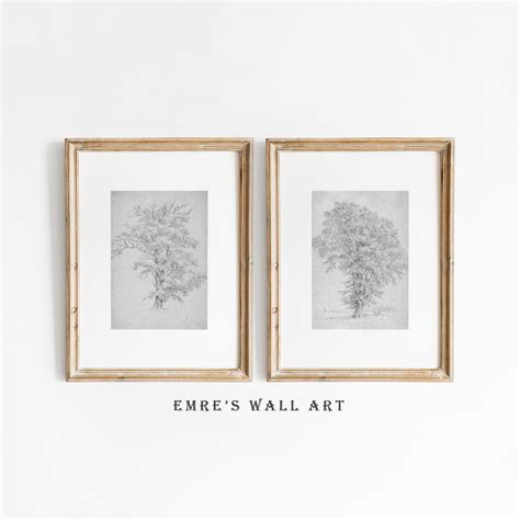 Vintage Tree Sketch Print Set Rustic Gallery Wall Print Set Landscape