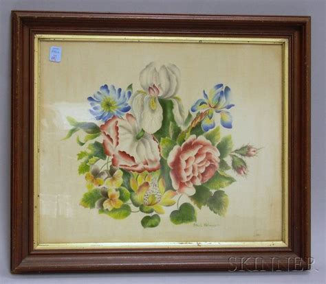 Walnut Framed Painted Floral Still Life Theorem By Ethel Holmes