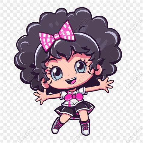 귀여운 치어리더 클립 아트 만화 긴 아프로 머리를 가진 어린 소녀 벡터 Png 일러스트 무료 다운로드 Lovepik