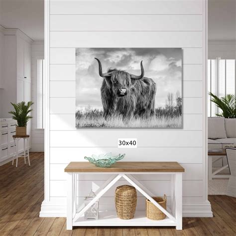 Highland Cow Canvas Highland Cow Black And White Print Scottish Cow