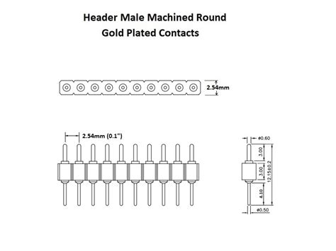 Header Machined Round Pin Male 1x12 Break Away Gold 50 Pack