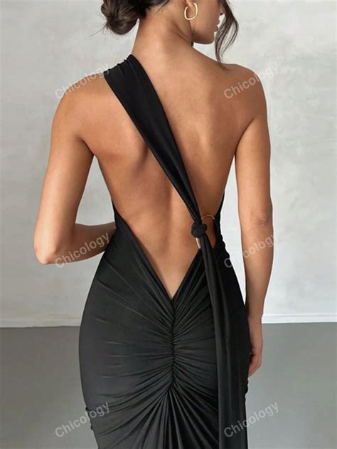 Ring Linked Ruched Backless Dress Shein Usa