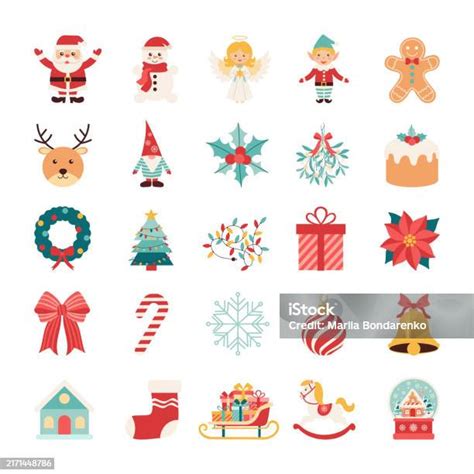 A Collection Of Christmas Icons Including Santa Angel Elf Reindeer向量圖形及