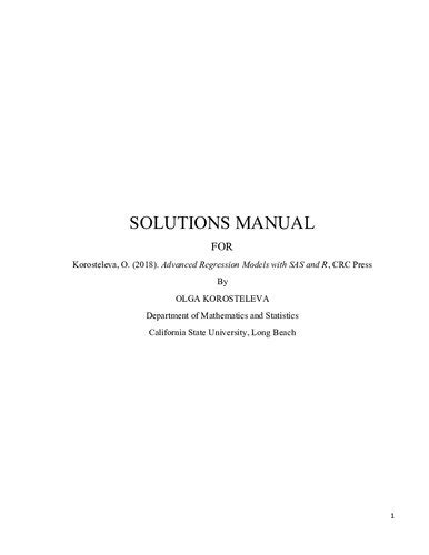 solutions manual to advanced regression models with sas and r 1st