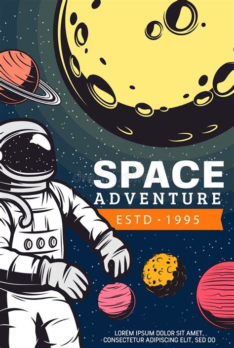 Astronaut In Outer Space Retro Vector Banner Stock Illustration