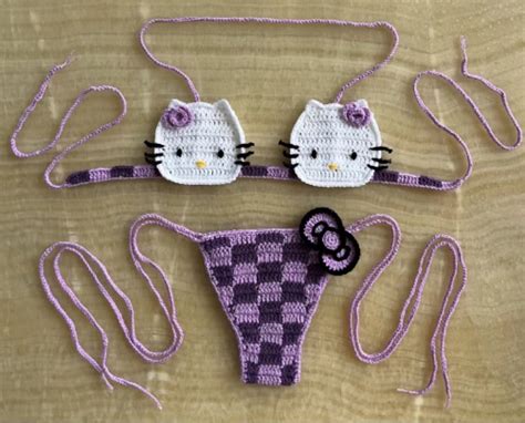 Hello Kitty Crochet Bikini Set 2pcs Bathing Suit Sexy Micro Bikinis Y2k
