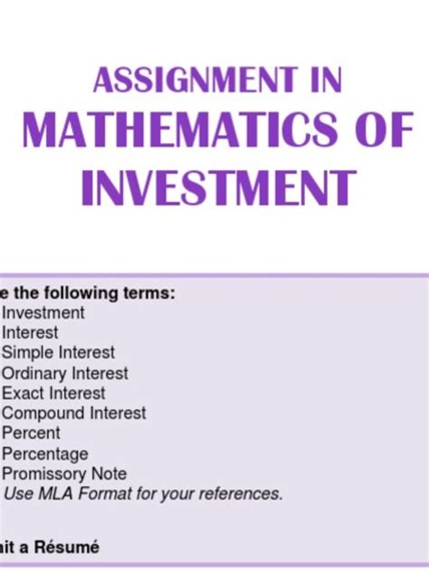 Assignment In Math Of Investment