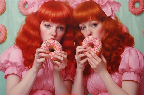 Premium Photo Close Up On Friends Eating Donuts