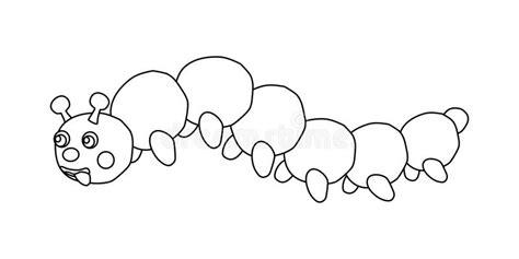 Cute Caterpillar Cartoon Character Doodle Style Flat Vector Outline
