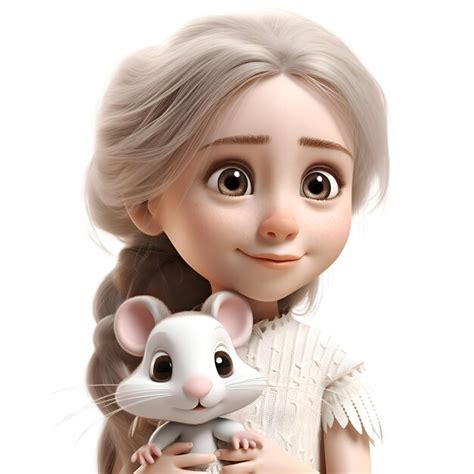 Premium Ai Image Cute Cartoon Girl With A Mouse On A White Background
