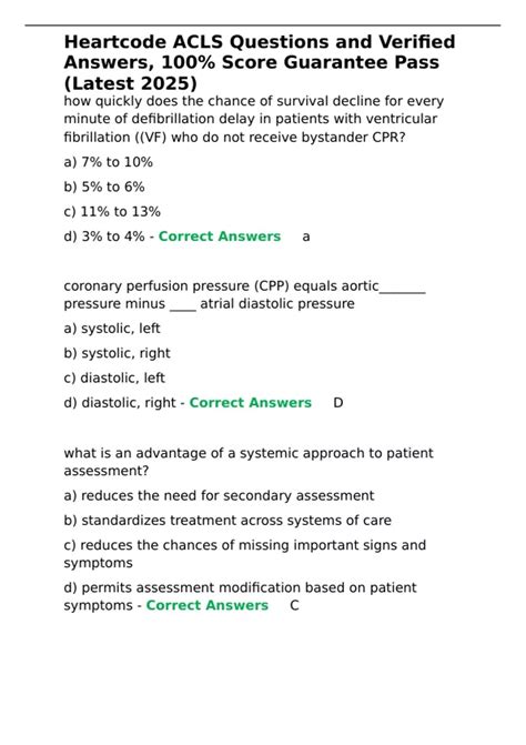 Heartcode Acls Questions And Verified Answers 100 Score Guarantee