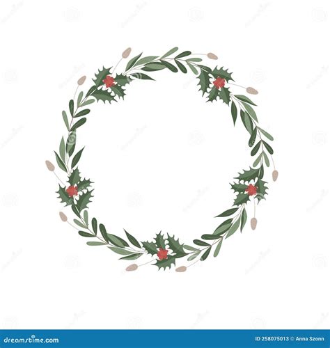 Christmas Wreath With Holly Vector Stock Vector Illustration Of
