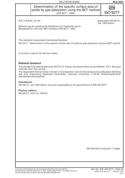 DIN ISO 9277:2003 - Determination of the specific surface area of ...