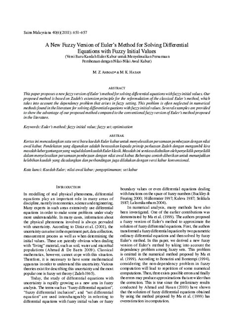 pdf a new fuzzy version of euler s method for solving differential