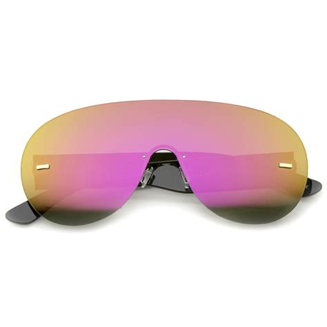 Futuristic Rimless Frame Mono Lens Aviator Shield Sunglasses 71mm