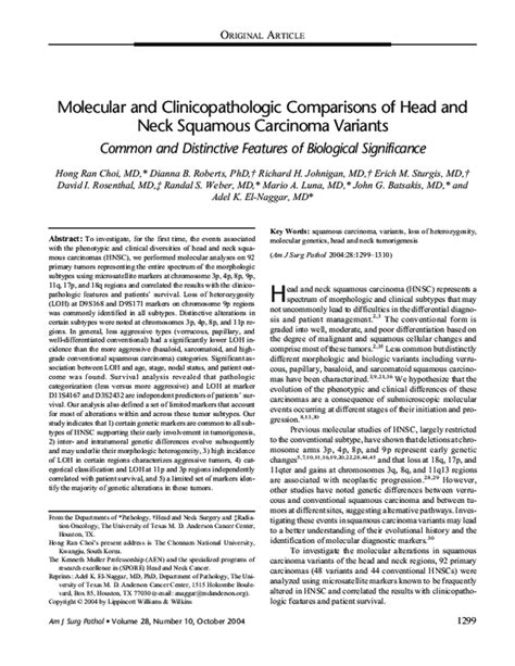 Pdf Molecular And Clinicopathologic Comparisons Of Head And Neck