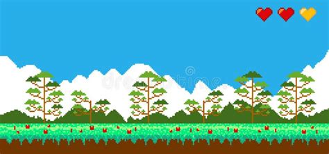 Pixel Art Game Background Retro 8 Bit Video Game Interface Old
