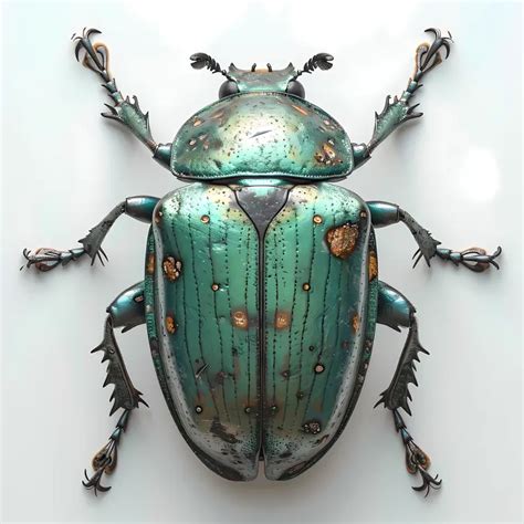 Green Beetle With Detailed Patterns