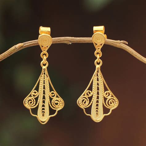 Unicef Market 21k Gold Plated Filigree Dangle Earrings From Peru