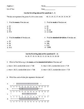 Probability And Statistics Unit Test 2 Versions Included By Barnhart Math