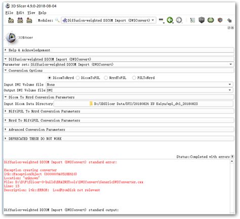 Diffusion Weighted Dicom Import Dwiconvert Standard Error Dslicer