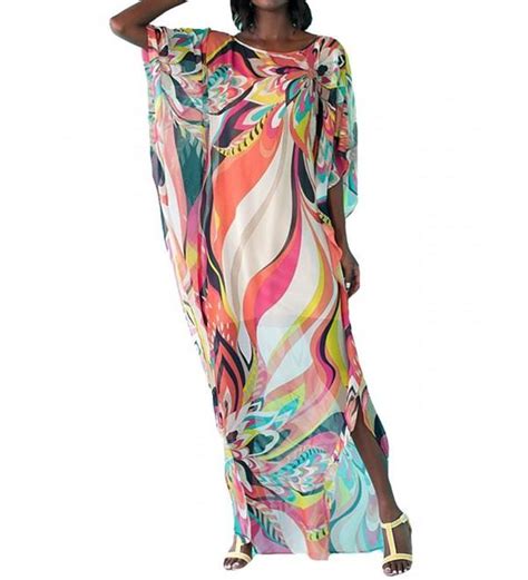 Women S Print Chiffon Swimwear Turkish Kaftans Cover Up Caftan Dress Geo Print CP IC JUT