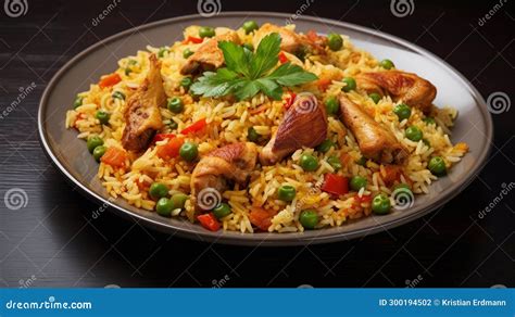 Arroz Con Pollo Popular Chicken And Rice Dish With Vegetables And
