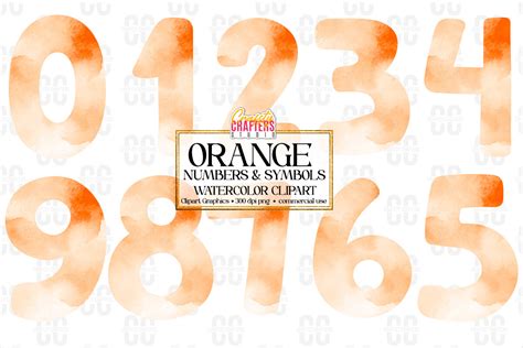Orange Watercolor Numbers Symbols Graphic By CraftsyCraftersStudio