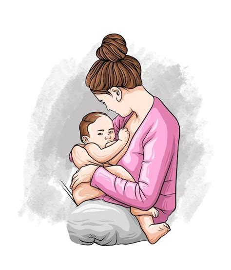 Madre Lactante Dibujada A Mano En Estilo Colorido Vector Premium