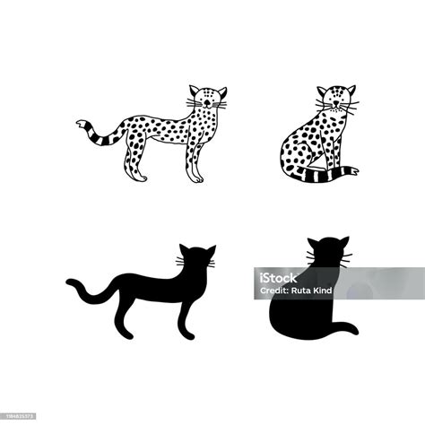 아기 표범 실루엣 낙서 스타일 벡터 일러스트 레이션입니다 갈고리 발톱에 대한 스톡 벡터 아트 및 기타 이미지 갈고리 발톱 고양잇과 귀여운 Istock