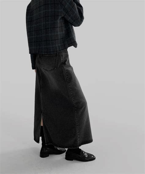 매니크 재로 백슬릿 데님 롱스커트