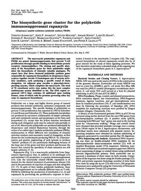The Biosynthetic Gene Cluster For The Polyketide Immunosuppressant Rapamycin Pmc