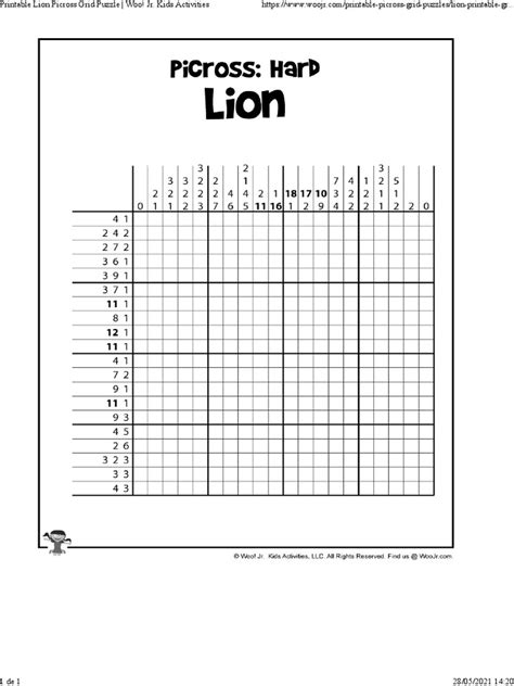 015 Printable Lion Picross Grid Puzzle Woo Jr Pdf