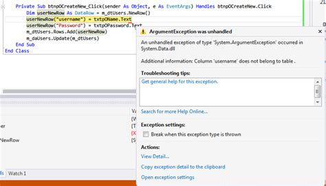 Data Column Not Exist False Error Vb Stack Overflow